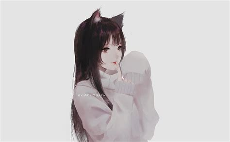 Fondo De Pantalla De Chica Anime Con Orejas De Gato Y Cola