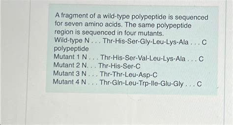 Solved A Fragment Of A Wild Type Polypeptide Is Sequenced