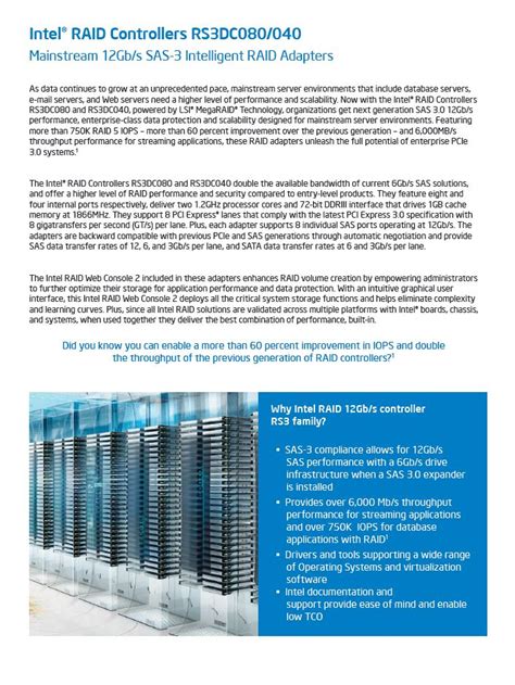 Intel RAID Controller RS DC LSI GB RAM PCIe X MD Mini SAS Gb S Internal SAS