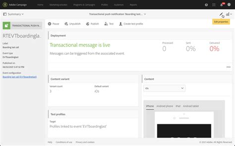 transactional push notifications adobe campaign