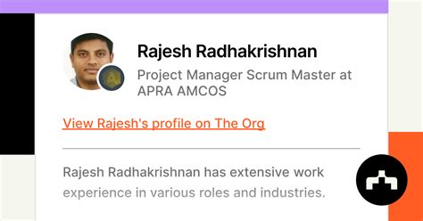 Rajesh Radhakrishnan Project Manager Scrum Master At Apra Amcos The Org