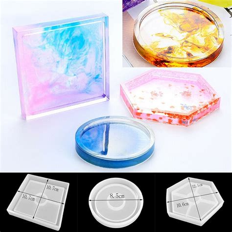 3pcs Diy Coaster Silicone Mold Round Square Hexagon Resin Casting Molds