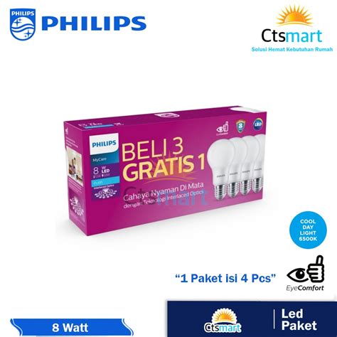 Jual Philips Lampu Led Watt W Watt W Paket Free Shopee Indonesia