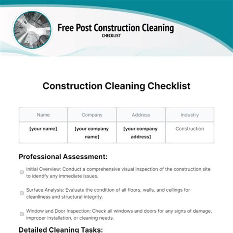 Free Post Construction Cleaning Checklist Template Edit Online And Download