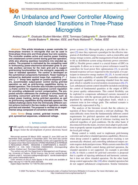 Pdf An Unbalance And Power Controller Allowing Smooth Islanded Transitions In Three Phase