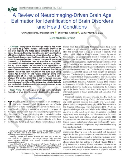 Pdf A Review Of Neuroimaging Driven Brain Age Estimation For
