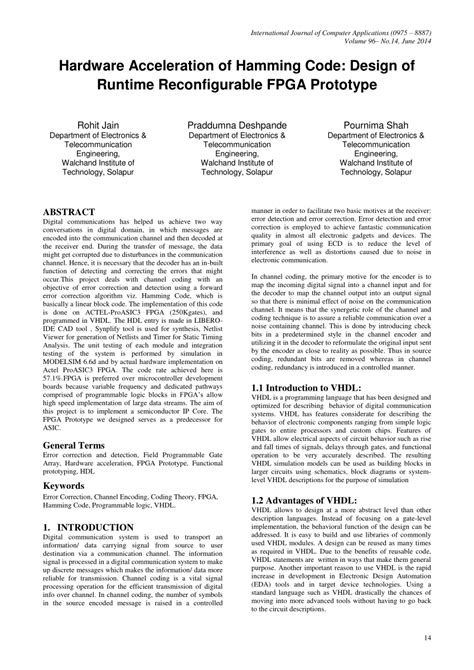 pdf hardware acceleration of hamming code design of runtime