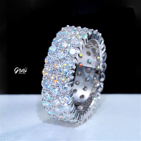 The Guu Shop 925s And Vvs Moissanite 3 Row Eternity Ring White Gold Shop