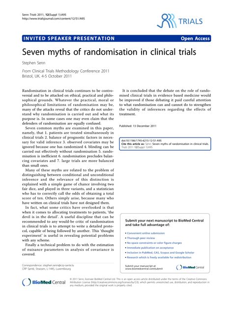 Pdf Seven Myths Of Randomisation In Clinical Trials