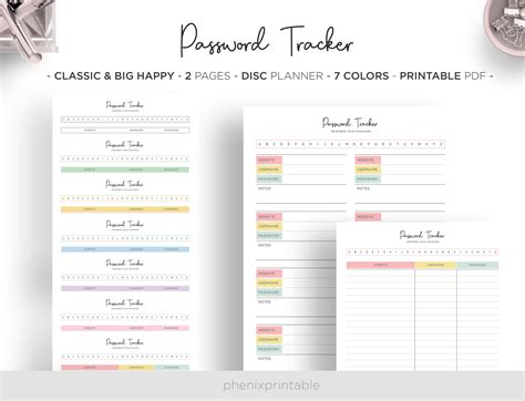 Password Tracker Log Password Organizer Password List Keeper Mambi Classic Hp Big Happy Planner