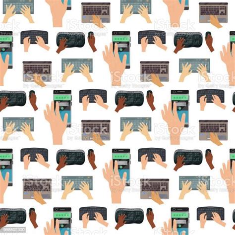 Users Hands On Keyboard Computer Seamless Pattern Background Touch Gestures Technology Internet