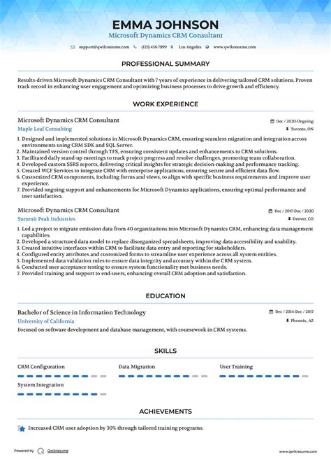 10 Microsoft Dynamics Crm Consultant Resume Samples And Templates For 2025
