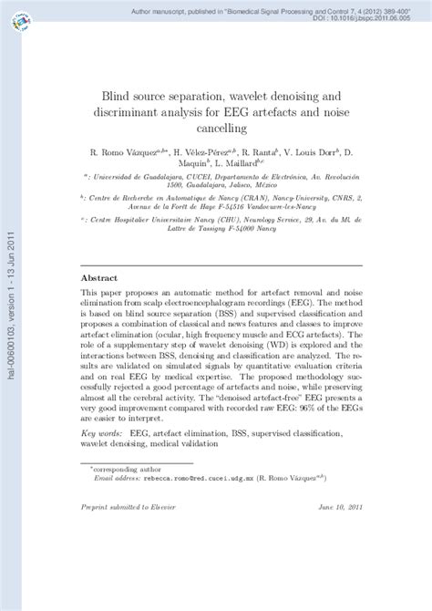 pdf blind source separation wavelet denoising and discriminant