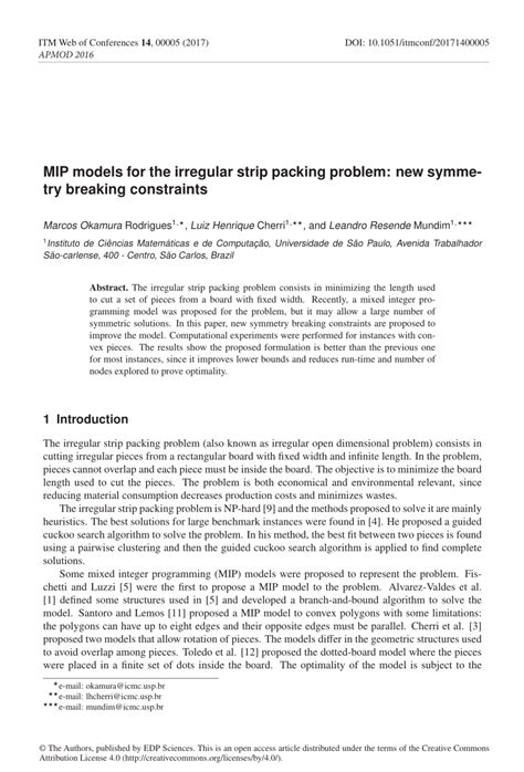 Pdf Mip Models For The Irregular Strip Packing Problem New Symmetry Breaking Constraints