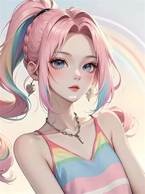 Ai女孩 彩虹单马尾 花瓣网