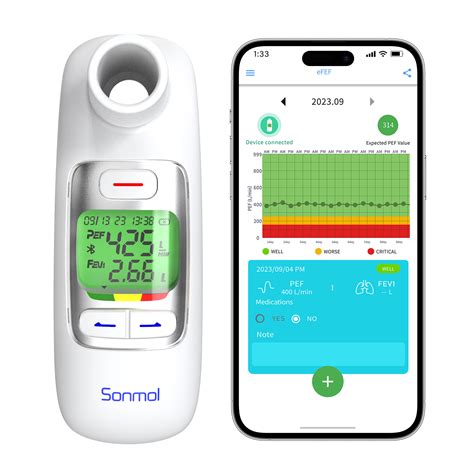 Peak Flow Meter Digital Home Spirometer With Bluetooth For Asthma Copd Test Pef And Fev1 Smart