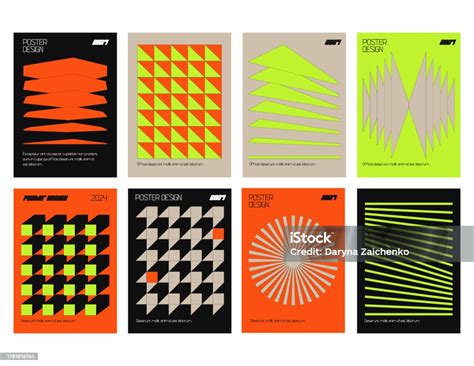 포스트 모던 그래픽 디자인 포스터 세트입니다 추상적인 기하학적 플래카드 벡터 디자인 컬렉션 착시에 대한 스톡 벡터 아트 및 기타