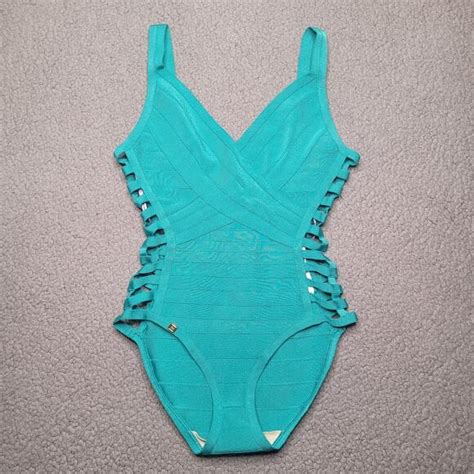 Herve Leger Swim Herve Leger Swimsuit Xs Blue Teal Rhea Bandage One
