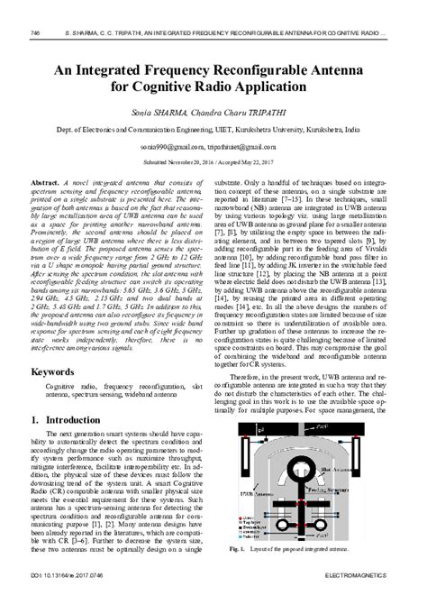 Pdf An Integrated Frequency Reconfigurable Antenna For Cognitive Radio Application