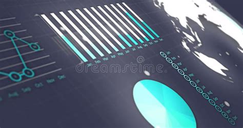 Image Of Interface With Statistical Data Processing And Spinning Globe Against Grey Background