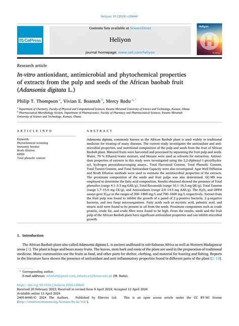 Pdf In Vitro Antioxidant Antimicrobial And Phytochemical Properties Of Extracts From The Pulp