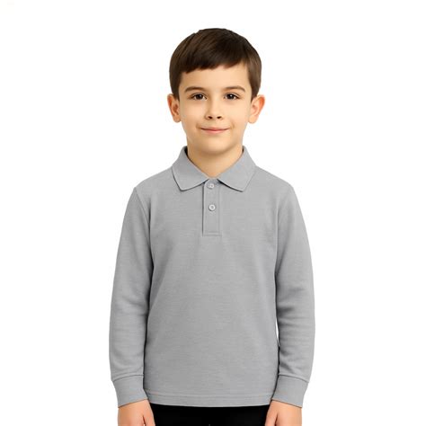 Gri Polo Yaka Okul Tişörtü Uzun Kollu