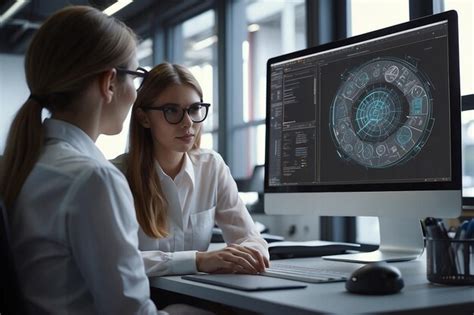 Engineer Working On Desktop Computer Screen Showing Cad Software With Engine 3d Model Premium