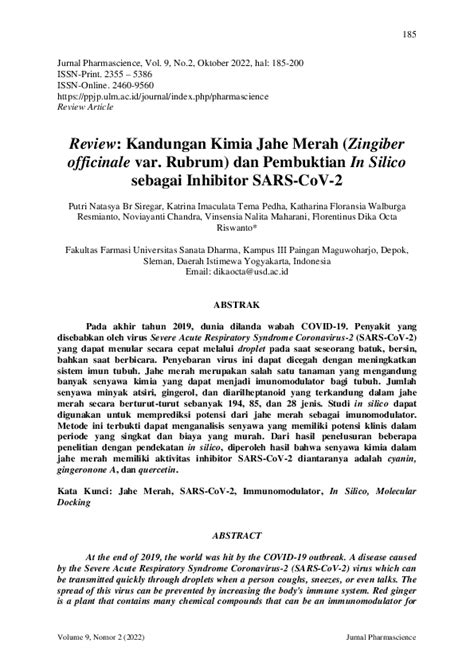 Pdf Review Kandungan Kimia Jahe Merah Zingiber Officinale Var