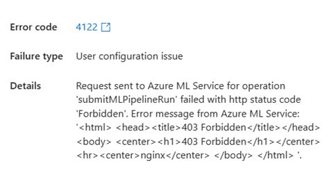 Request Sent To Azure Ml Service For Operation Submitmlpipelinerun Failed With Status