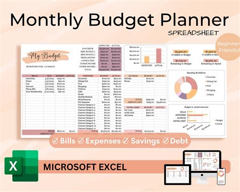 Aesthetic Monthly Budget Excel Spreadsheet For Beginners Financial Planner Income And Expense