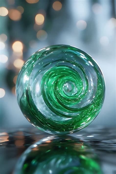 Glowing Green Crystal Orb On Reflective Surface Portrait Images
