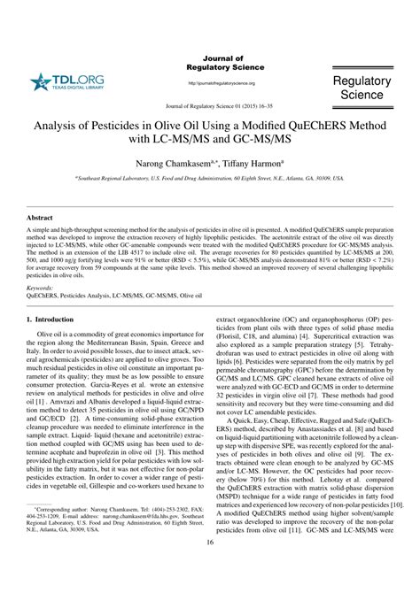 Pdf Analysis Of Pesticides In Olive Oil Using A Modified Quechers