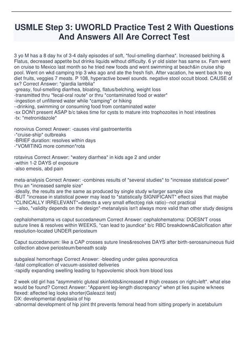 Usmle Step 3 Uworld Practice Test 2 With Questions And Answers All Are Correct Test Usmle