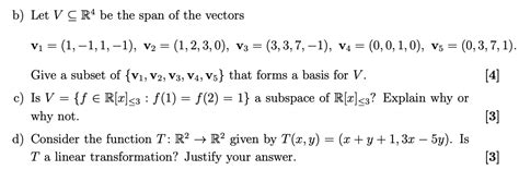 Solved B Let VR Be The Span Of The Vectors Chegg Com