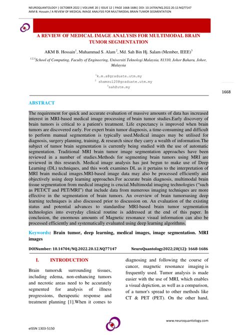 Pdf Hossain A Review Of Medical Image Analysis For Multimodal Brain