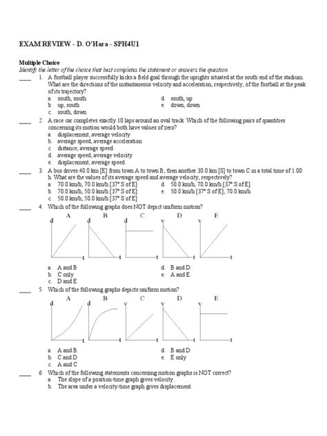Exam Review D Ohara Sph4u1 Multiple Choice Pdf Collision Force