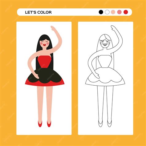 호두 까기 인형 소녀 발레 댄서 발레 색칠 페이지 평면 및 개요 디자인의 어린이 교육 게임 겨울 색칠하기 책 프리미엄 벡터