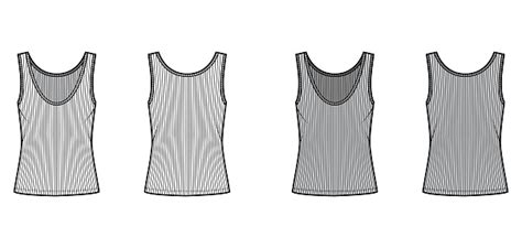오버사이즈 바디 딥 스쿱 넥 길쭉한 밑단이 있는 리브드 오픈 니트 탱크 테크니컬 패션 일러스트 플랫 아웃웨어 0명에 대한 스톡 벡터 아트 및 기타 이미지 Istock