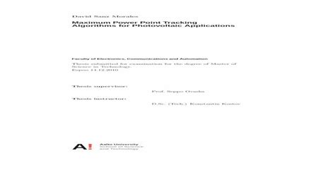 Download Pdf Maximum Power Point Tracking Mppt Algorithms For
