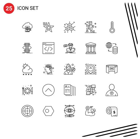 Set Of 25 Modern Ui Icons Symbols Signs For Eye Thermometer Chemist Temperature Jogging Editable