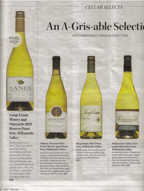 2021 Pinot Gris Featured In The Oregon Wine Press Cellar Selects