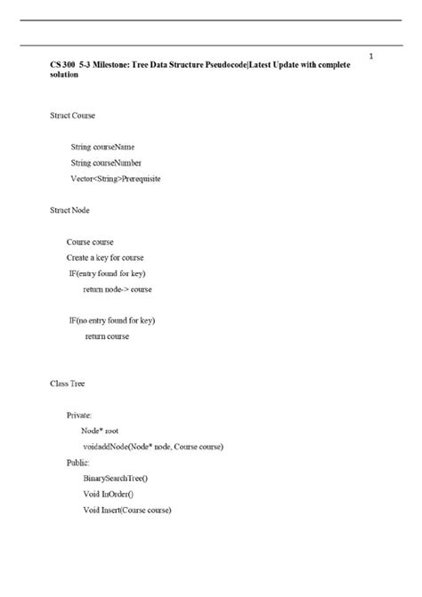 Cs 300 5 3 Milestone Tree Data Structure Pseudocodelatest Update With Complete Solution Cs