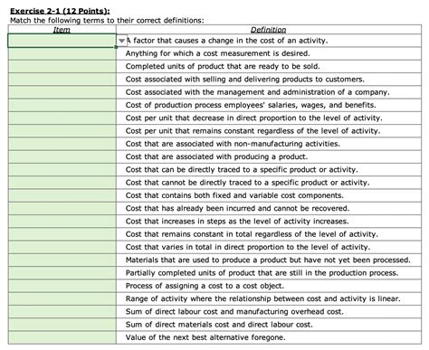 Solved Exercise 2 1 12 ﻿points Match The Following Terms