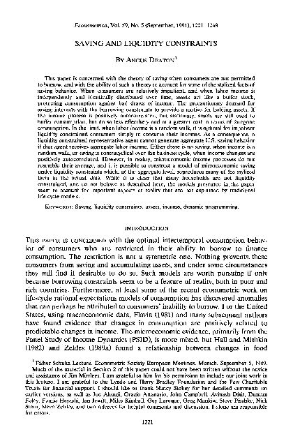 Pdf Saving And Liquidity Constraints