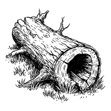 Premium Vector Hand Drawn Doodle Sketch Of Single Rotting Hollow Log