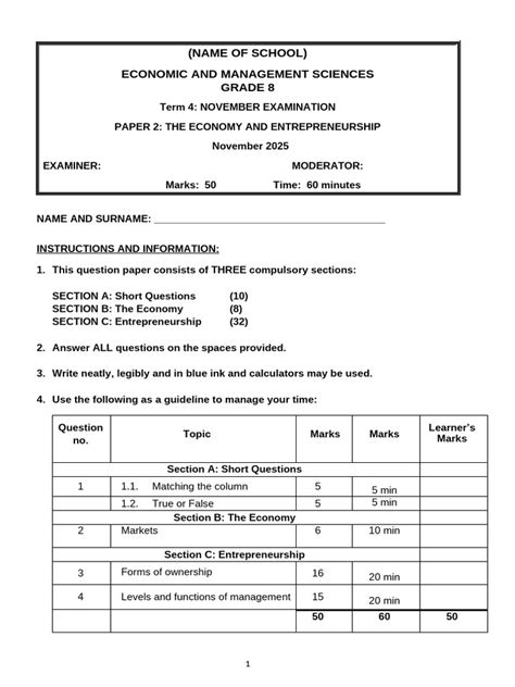 Gr8 Ems Nov Exam P2 2025 1 Pdf Market Economics Sole Proprietorship
