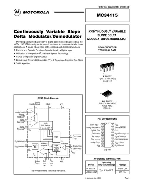 Mc34115 Adaptive Delta Modulation Demodulation Pdf Operational