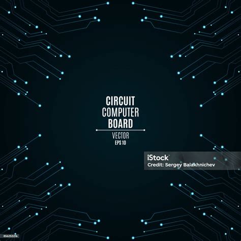 빛나는 파란색 커넥터와 컴퓨터 보드에서 배경 회로 컴퓨터 보드입니다 첨단 네온 네트워크 연결 라인입니다 벡터 일러스트 레이 션