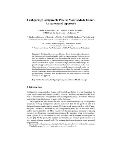 Pdf Configuring Configurable Process Models Made Easier An Automated