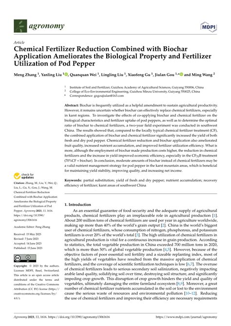 Pdf Chemical Fertilizer Reduction Combined With Biochar Application